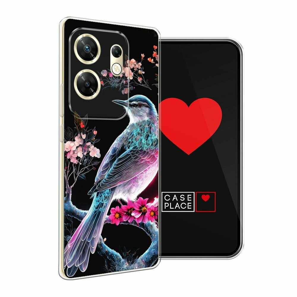 Чехол на Infinix Zero 30 4G / Инфиникс Зеро 30 4G с принтом "Птица на цветущем дереве" — фото 1