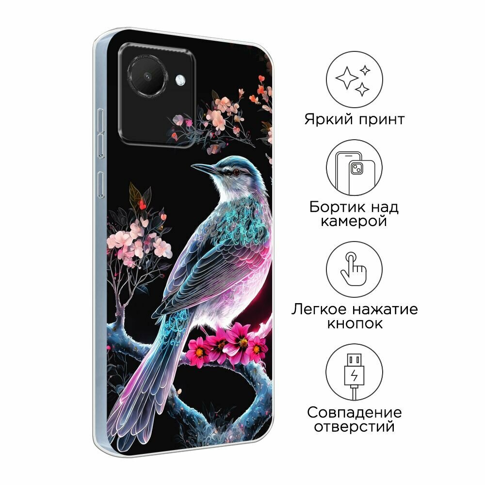 Чехол на Realme C30 / Реалми C30 с принтом "Птица на цветущем дереве" — фото 1