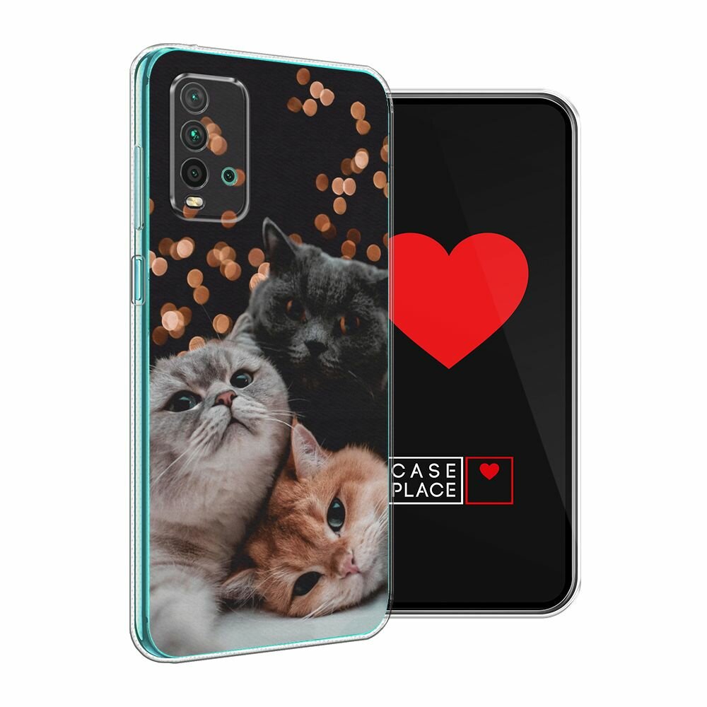 Чехол на Xiaomi Redmi 9T / Сяоми Редми 9Т с принтом "Кошачьи обнимашки" — фото 1