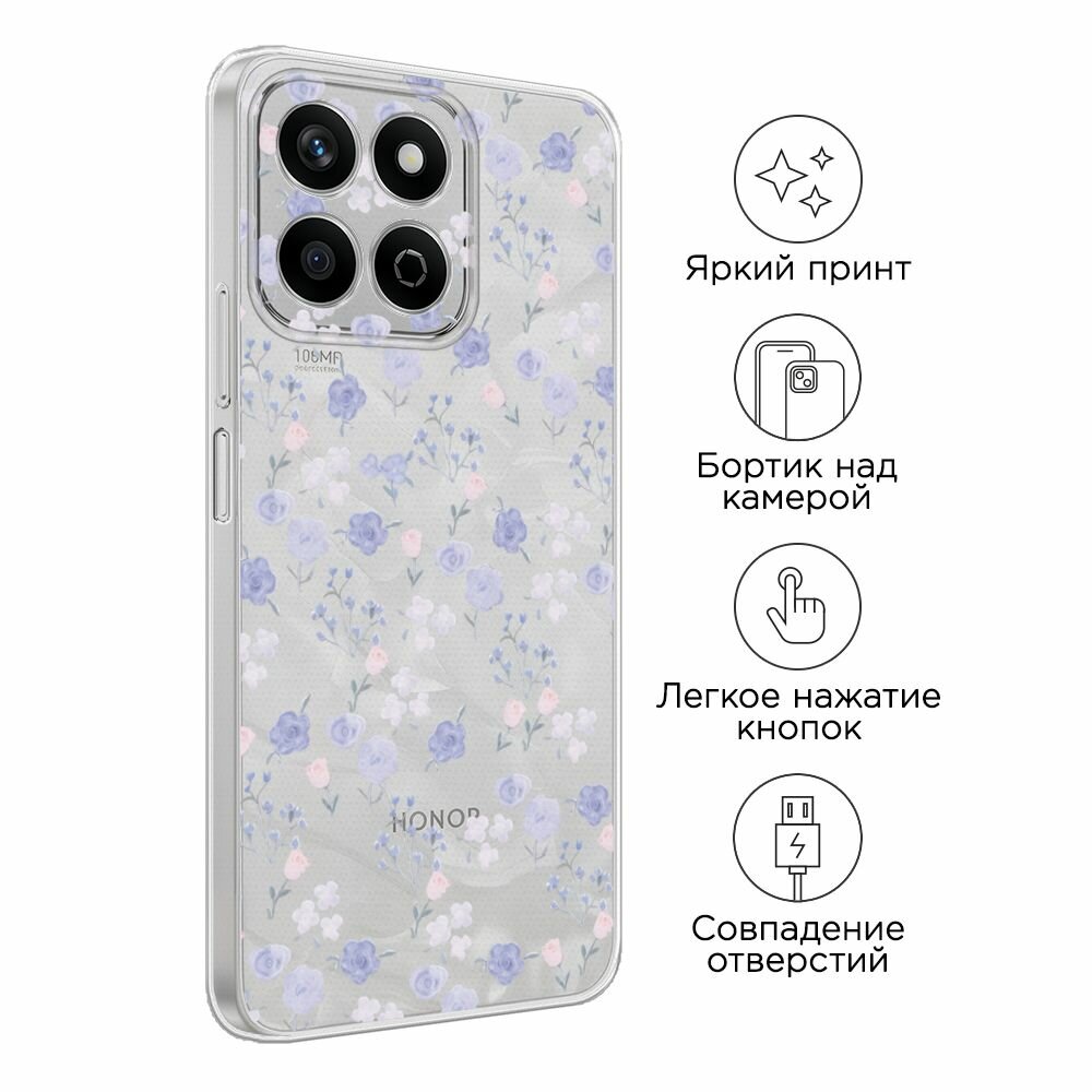 Чехол на Honor X7c / Хонор X7c с принтом "Сиреневые розы паттерн", прозрачный — фото 1