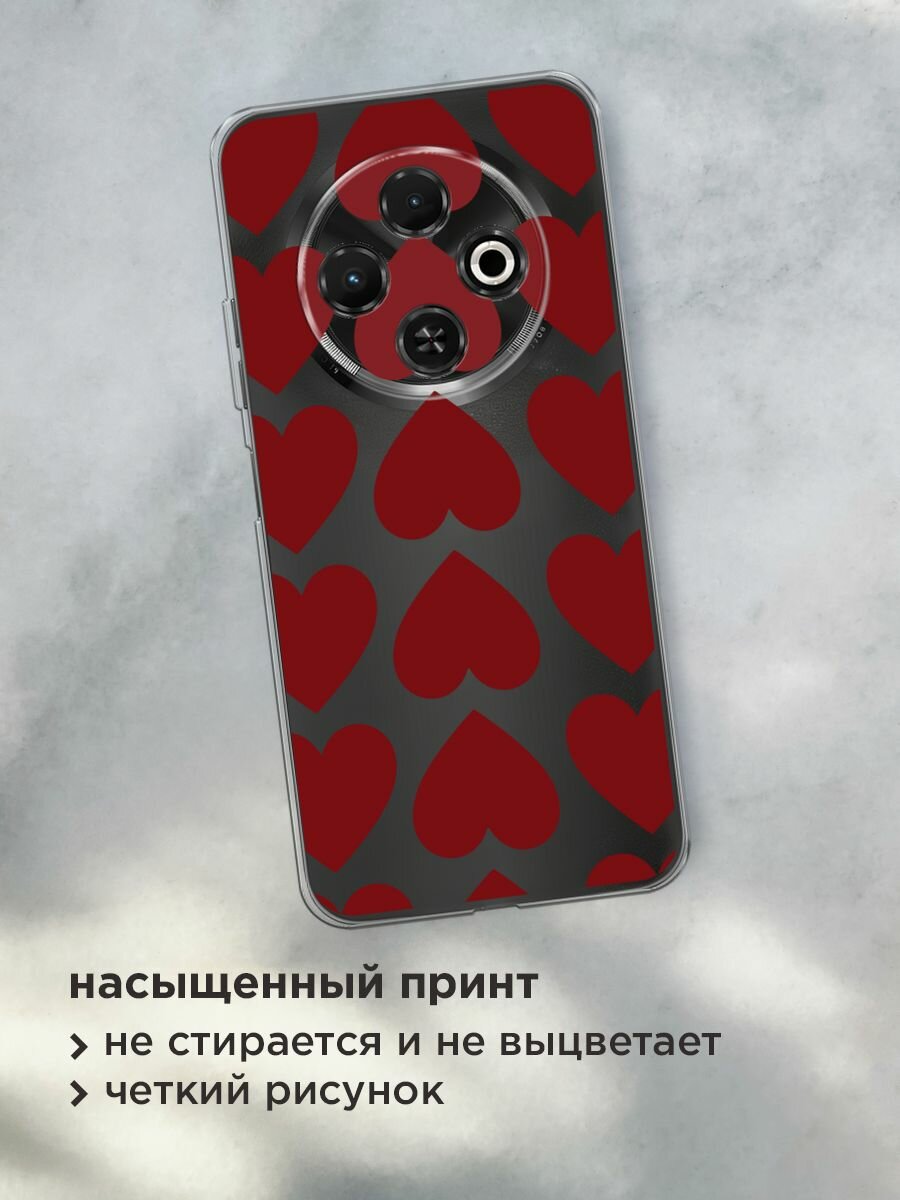 Чехол на Tecno Spark 30C / Текно Спарк 30C с принтом "Ряды сердечек паттерн - 14 февраля", прозрачный — фото 1