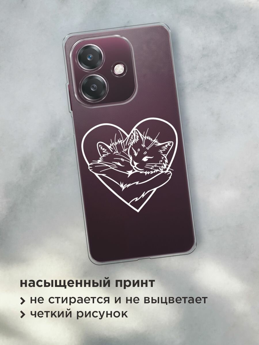 Чехол на Oppo A3/A3x / Оппо А3/A3x с принтом "Влюблённые котики рисунок 2 - 14 февраля", прозрачный — фото 1