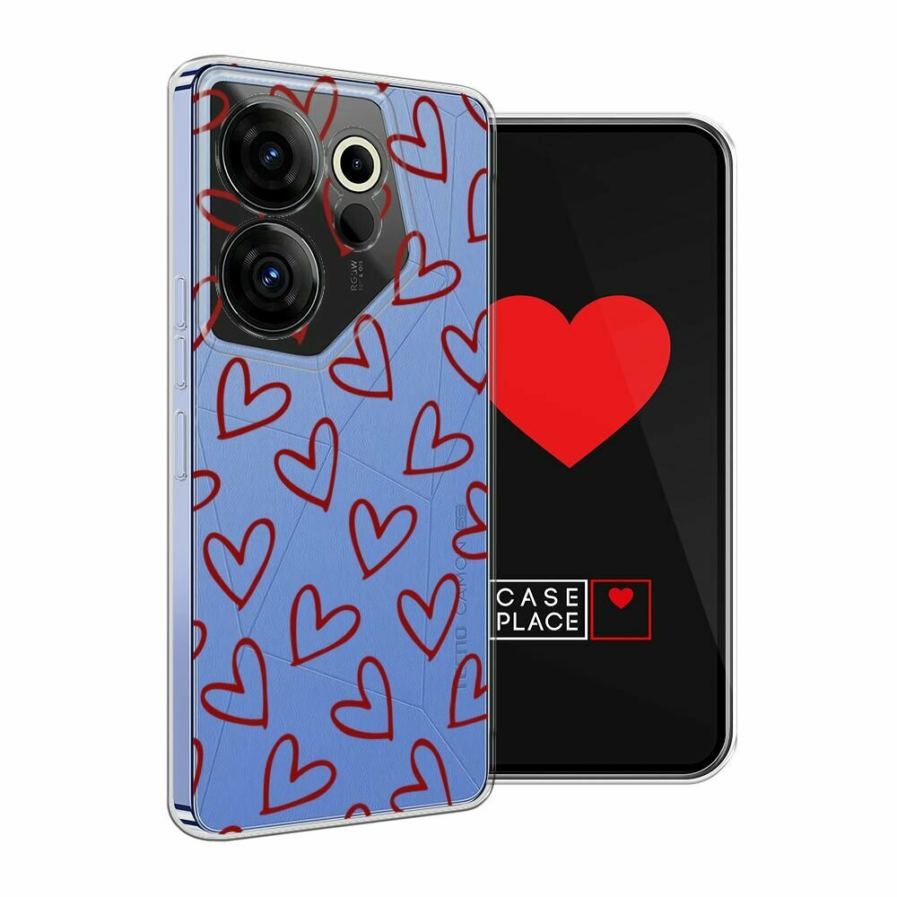 Чехол на Tecno Camon 20 Premier / Текно Камон 20 Премьер с принтом "Little hearts doodles 2 - 14 февраля", прозрачный — фото 1
