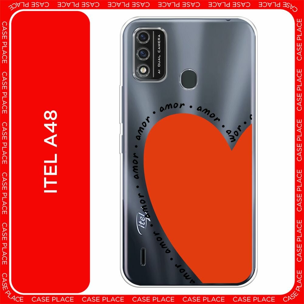 Чехол на Itel A48 / Ител А48 с принтом "amor heart 2 - 14 февраля", прозрачный