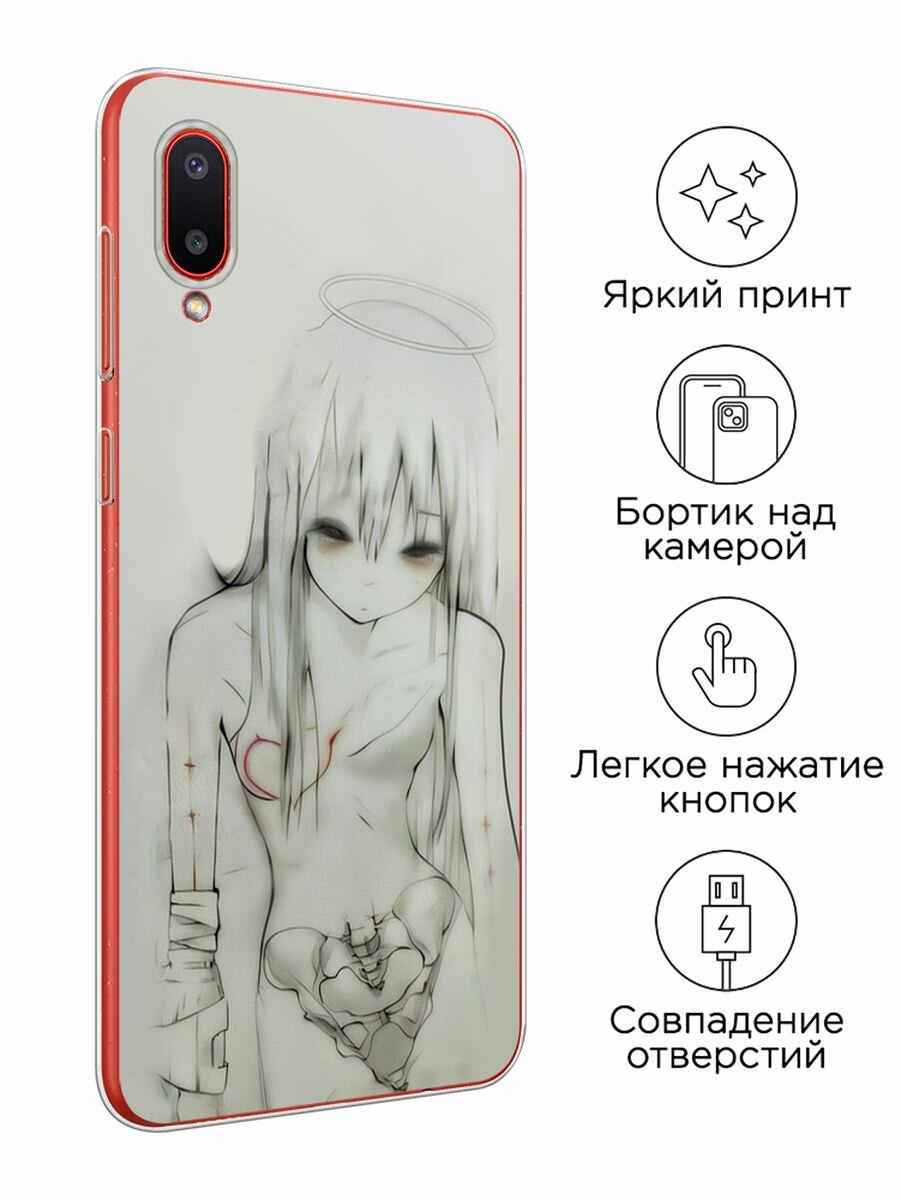 Чехол на Samsung Galaxy A02 / Самсунг Галакси А02 с принтом "Аниме рисунок чёрно-белый" — фото 1