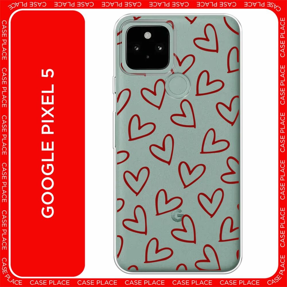 Чехол на Google Pixel 5 / Гугл Пиксель 5 с принтом "Little hearts doodles 2 - 14 февраля", прозрачный