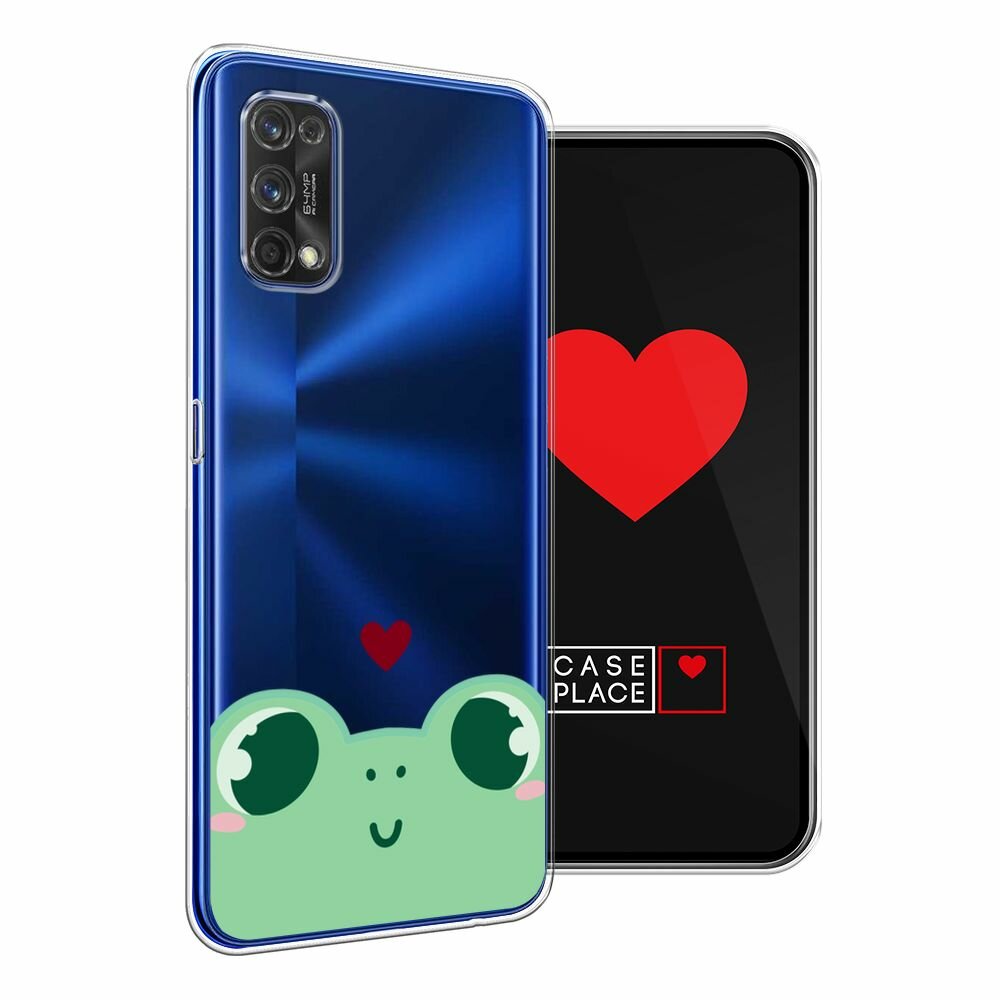 Чехол на Realme 7 Pro / Реалми 7 Про с принтом "Влюблённая лягушка - 14 февраля", прозрачный — фото 1