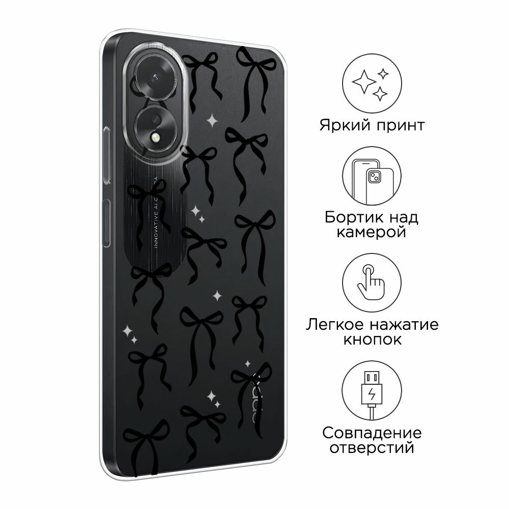 Чехол на Oppo A38/A18 / Оппо A38/A18 с принтом "Black bows", прозрачный — фото 1