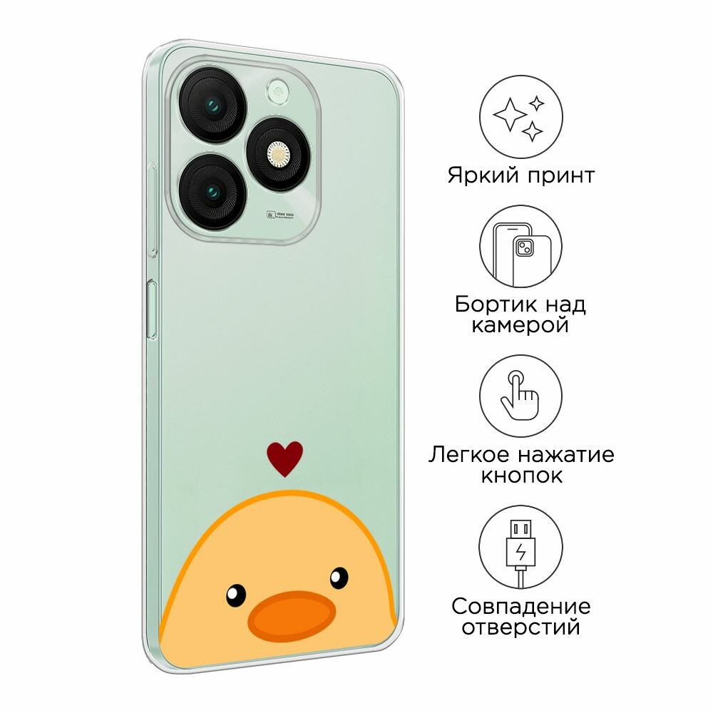 Чехол на Itel A50 / Ител А50 с принтом "Влюблённая уточка - 14 февраля", прозрачный — фото 1