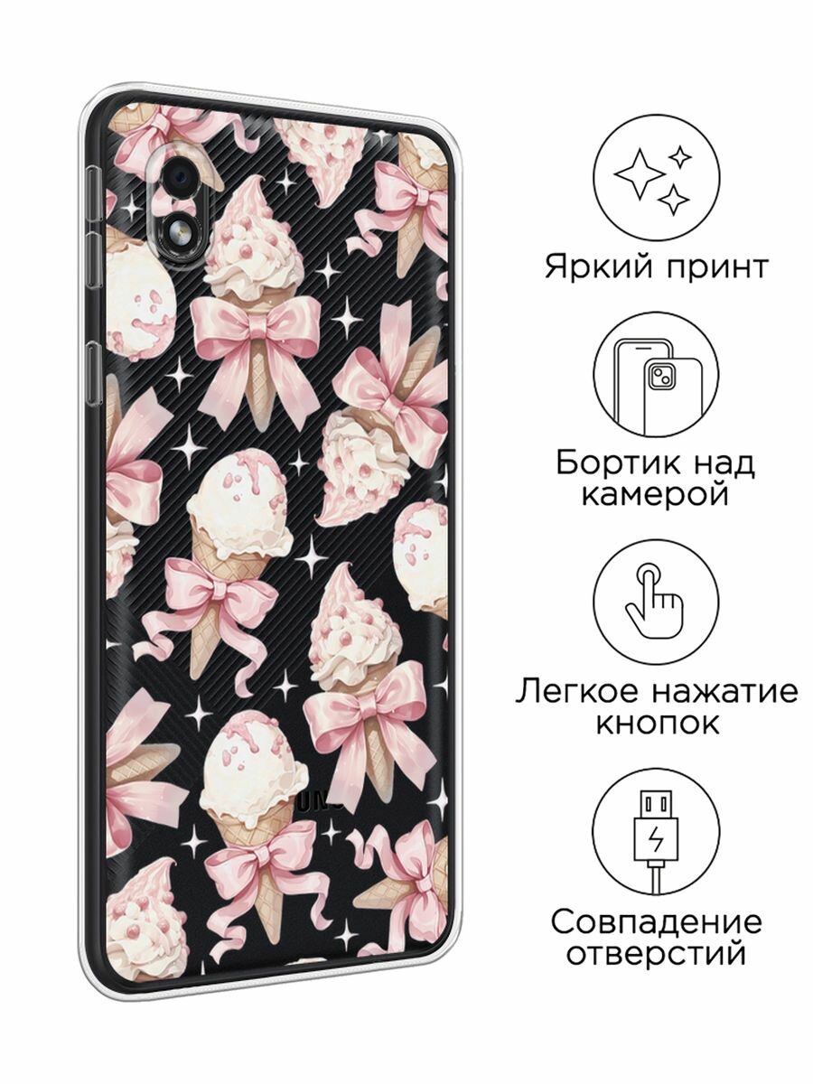 Чехол на Samsung Galaxy A01 Core / Самсунг Галакси А01 Core с принтом "Мороженое с бантиками", прозрачный — фото 1
