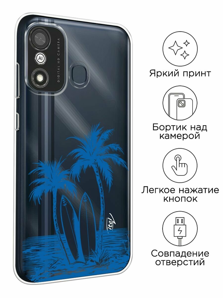Чехол на Itel A27 / Ител А27 с принтом "Сёрфинг на островах 1", прозрачный — фото 1