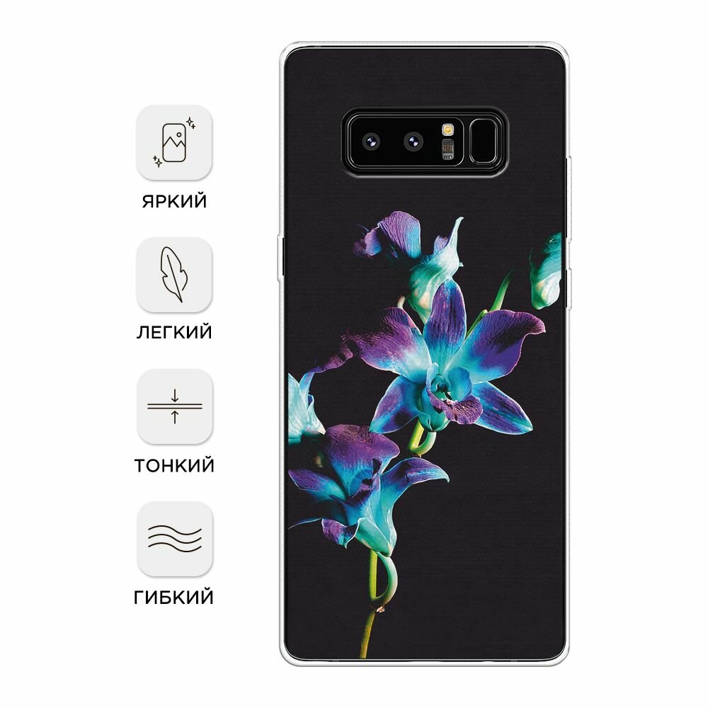 Чехол на Samsung Galaxy Note 8 / Самсунг Галакси Нот 8 с принтом "Синий цветок на черном" — фото 1
