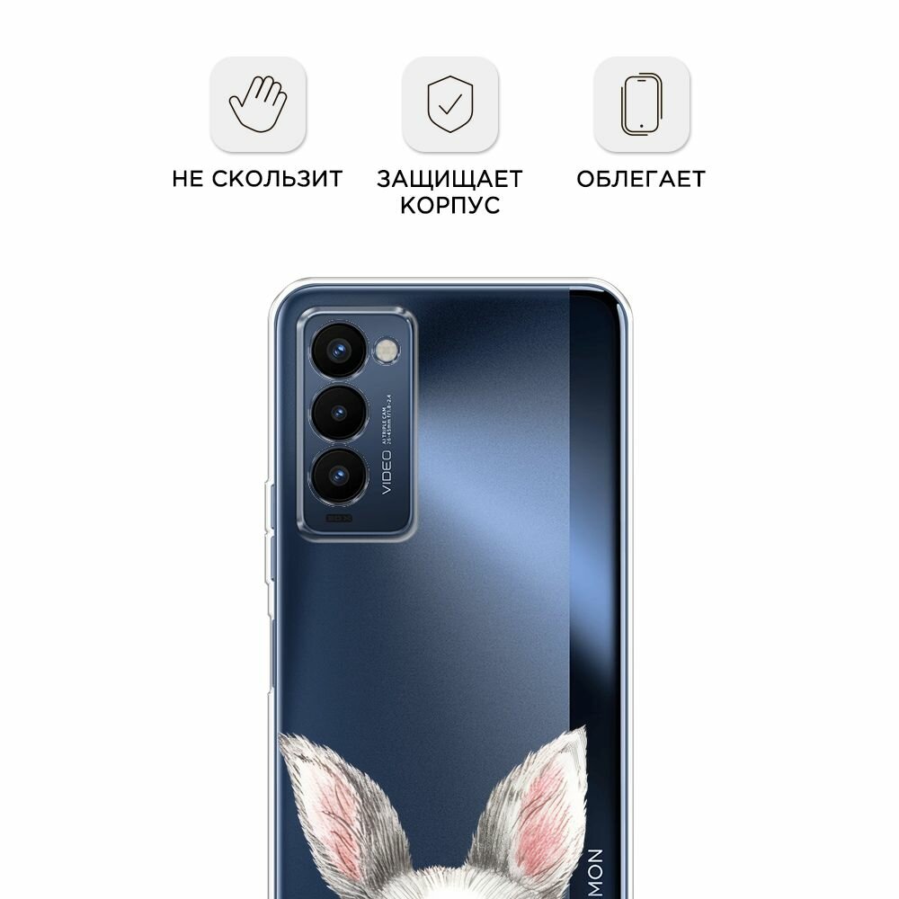 Чехол на Tecno Camon 18P / Техно Камон 18Р с принтом "Карандашный кролик 2 - 8 марта", прозрачный — фото 1