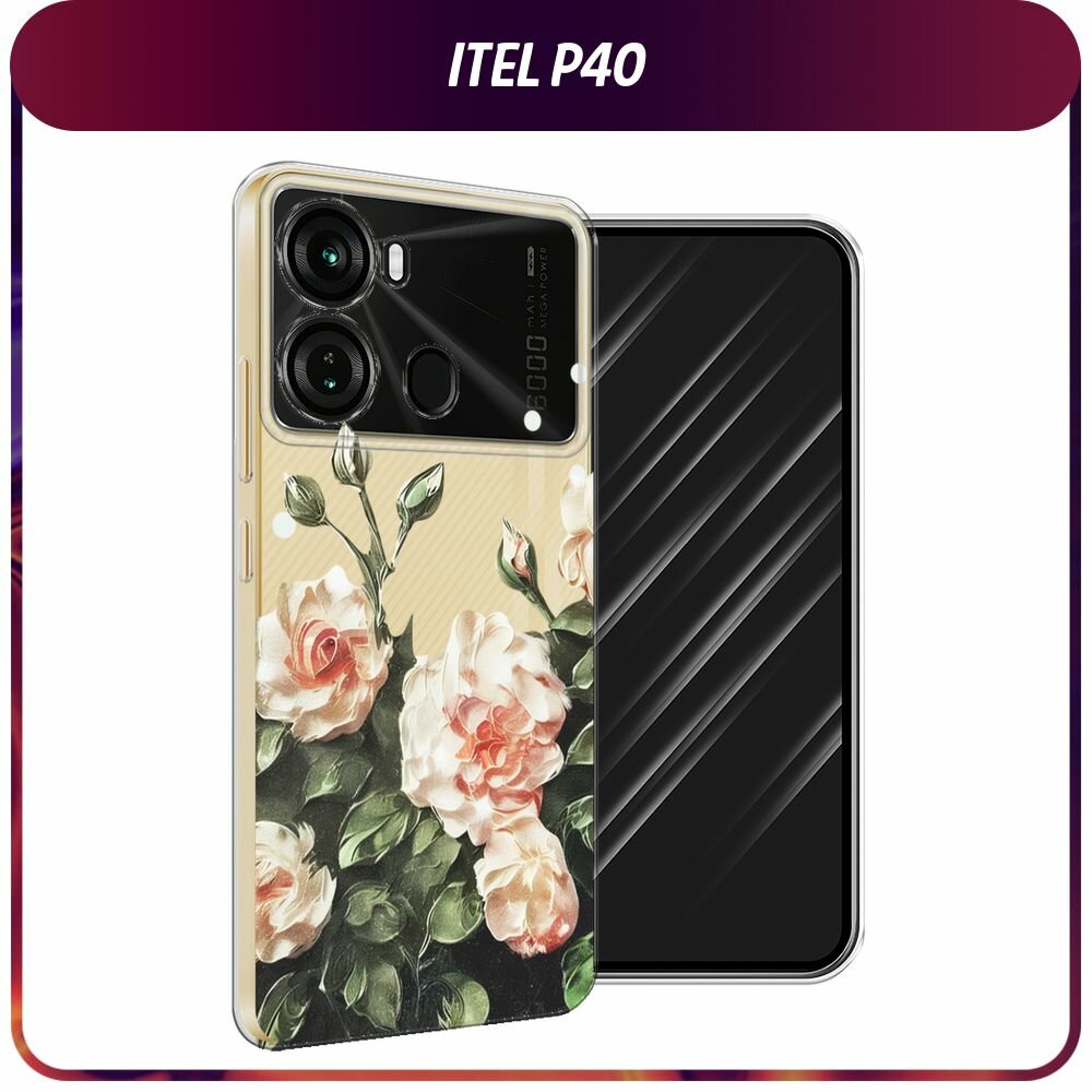 Чехол на Itel P40 / Ител P40 с принтом "Цветочная картина 2", прозрачный