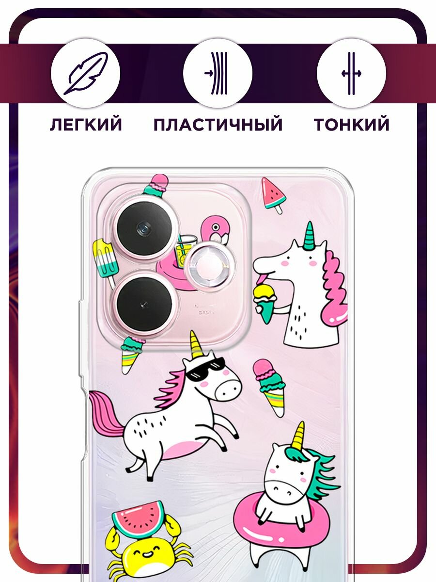 Чехол на Oppo A5 Pro / Оппо А5 Про с принтом "Единороги в отпуске", прозрачный — фото 1
