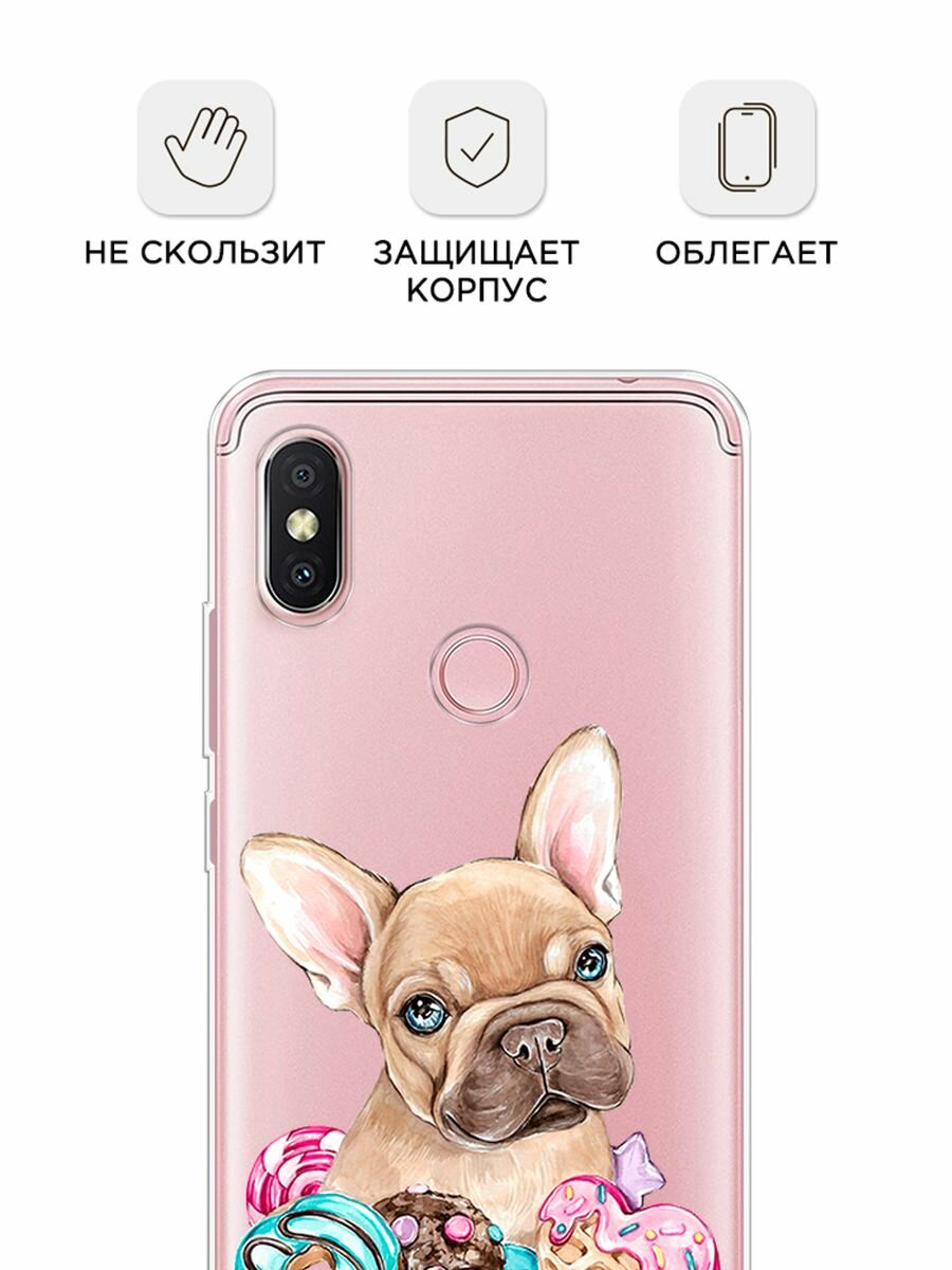 Чехол на Xiaomi Redmi S2 (Redmi Y2) / Сяоми Редми С2 (Редми Y2) с принтом "Бульдог и сладости", прозрачный — фото 1