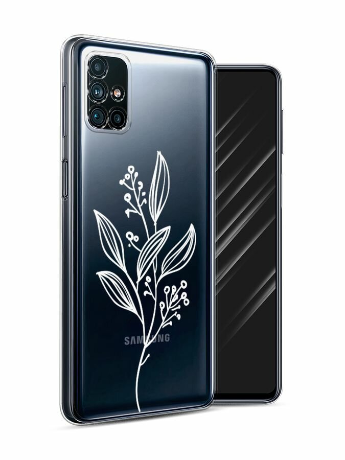 Чехол на Samsung Galaxy M31s / Самсунг Галакси M31s с принтом "Ветка с листочками и цветами", прозрачный