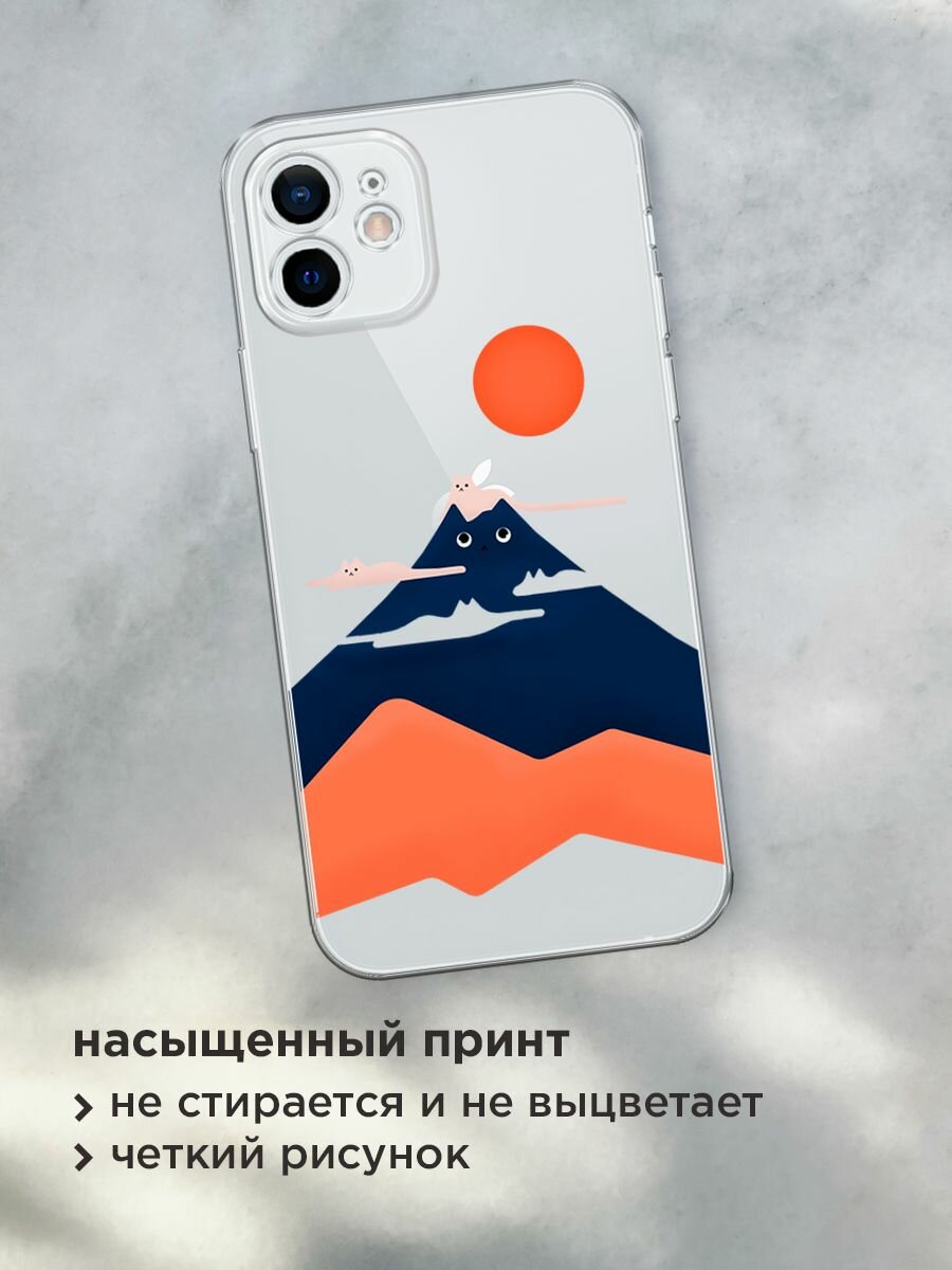 Чехол на Apple iPhone 12 mini / Айфон 12 Мини с принтом "Кот-гора", прозрачный — фото 1