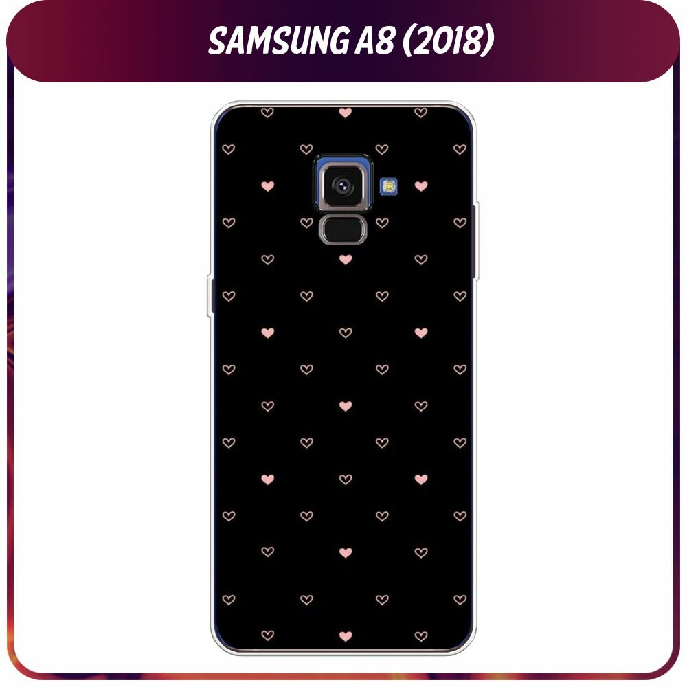 Чехол на Samsung Galaxy A8 2018 / Самсунг Галакси А8 2018 с принтом "Черный фон и сердечки"