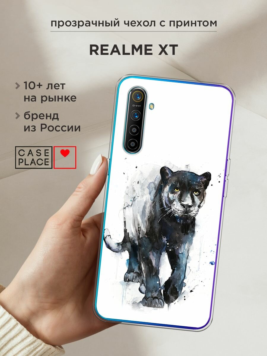 Силиконовый чехол на Realme XT / Реалми XT с принтом "Пантера арт 3"