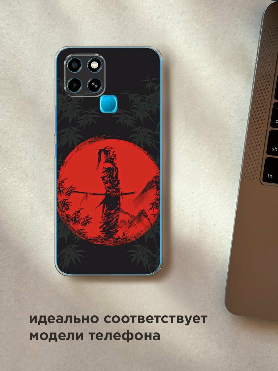 Чехол на Infinix Smart 6 / Инфиникс Смарт 6 с принтом "Самурай на красном фоне" — фото 1