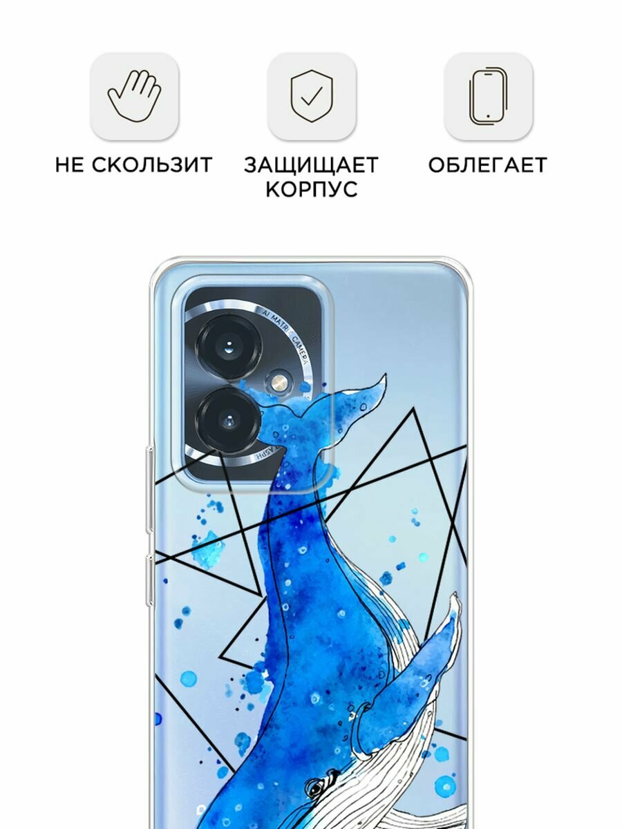 Чехол на Honor 100 / Хонор 100 с принтом "Кит графика", прозрачный — фото 1
