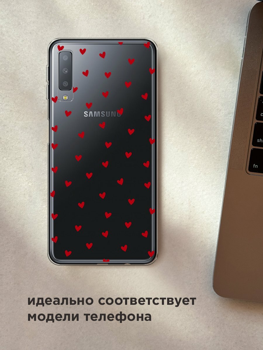 Чехол на Samsung Galaxy A7 2018 / Самсунг Галакси А7 2018 с принтом "Red hearts", прозрачный — фото 1