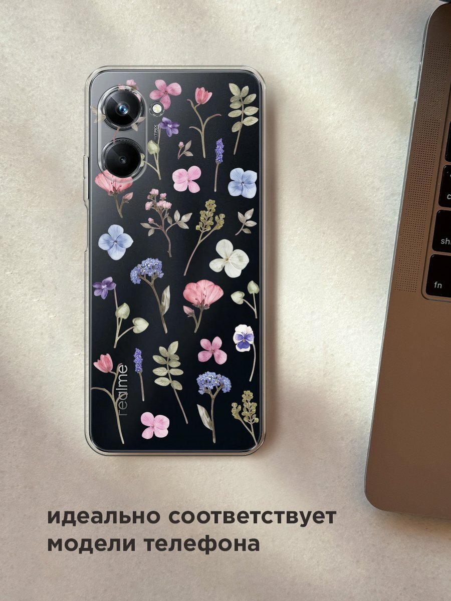 Чехол на Realme 10 Pro / Реалми 10 Про с принтом "Гербарий из полевых цветов", прозрачный — фото 1