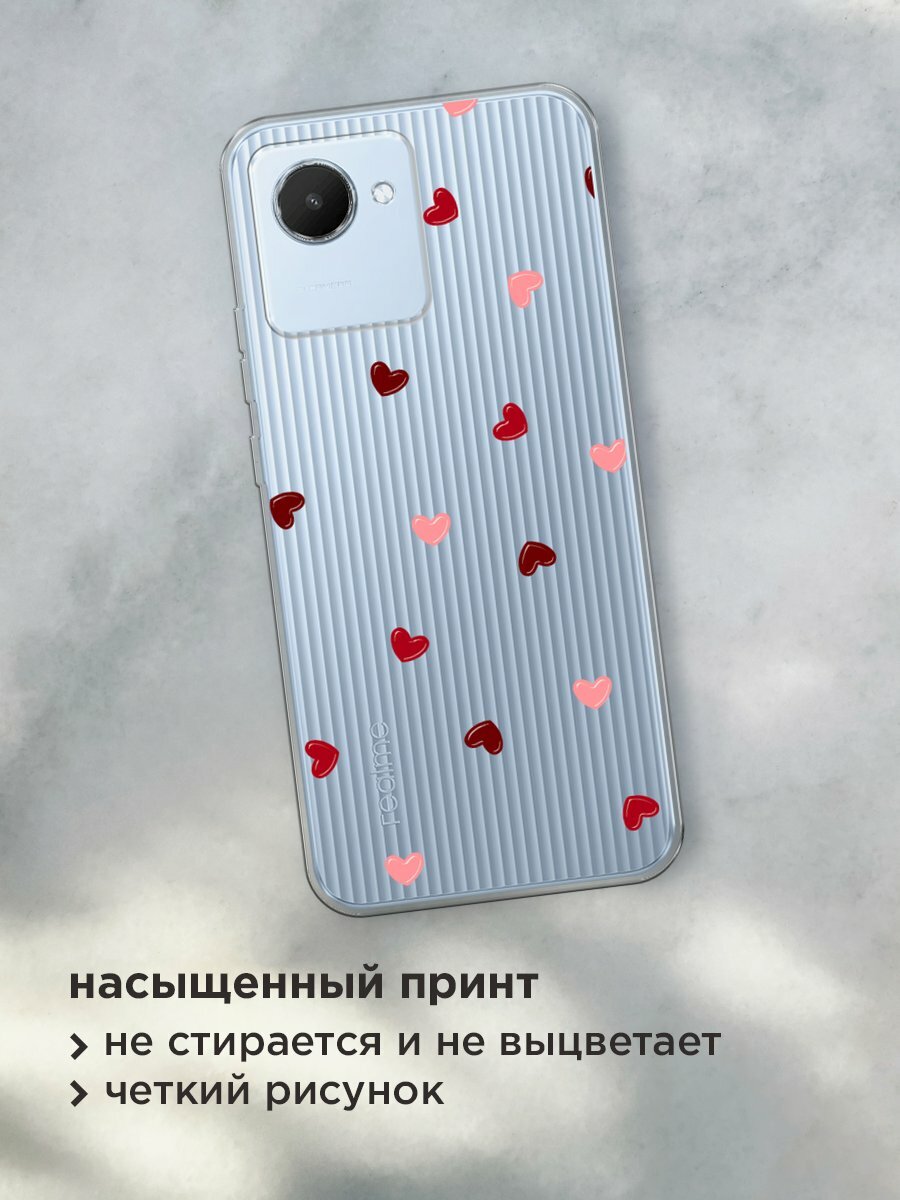 Чехол на Realme C30 / Реалми C30 с принтом "Бордовые сердечки 2" — фото 1