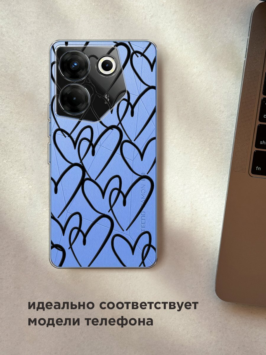Чехол на Tecno Camon 20 Pro 5G / Текно Камон 20 Про 5G с принтом "Hearts doodle black 1" — фото 1