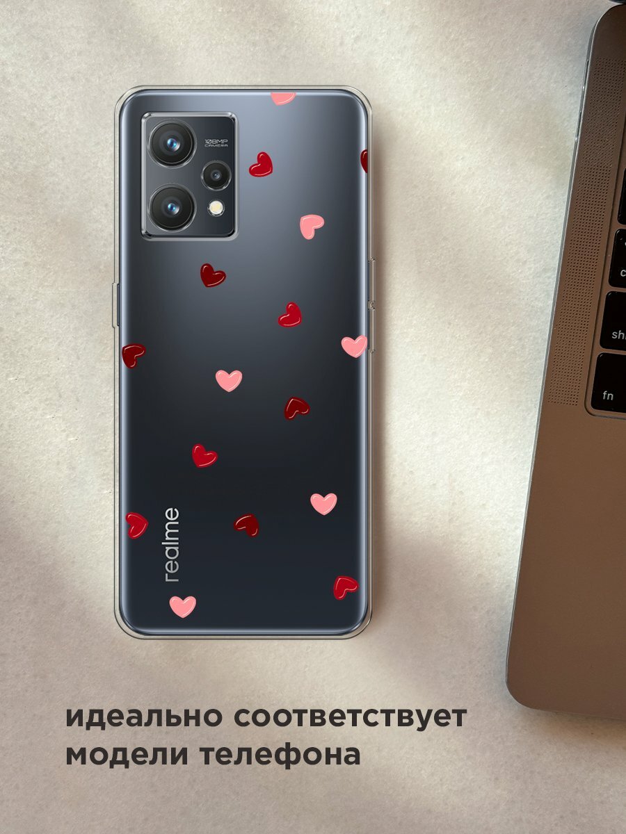 Чехол на Realme 9 4G/9 Pro Plus / Реалми 9 4G/9 Pro Plus с принтом "Бордовые сердечки 2" — фото 1