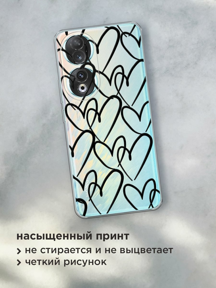 Чехол на Honor 90 / Хонор 90 с принтом "Hearts doodle black 1" — фото 1