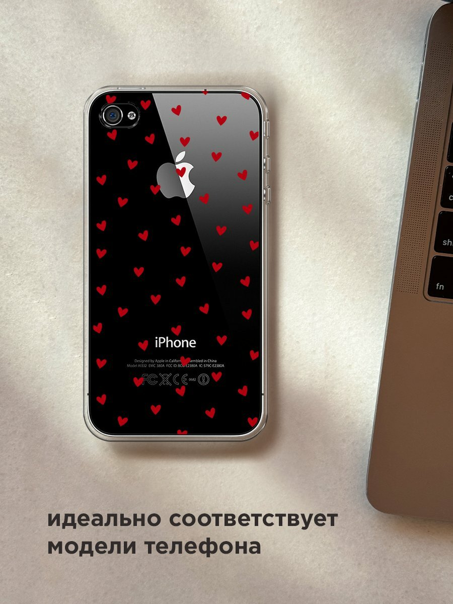 Чехол на Apple iPhone 4/4S / Айфон 4/4S с принтом "Red hearts", прозрачный — фото 1
