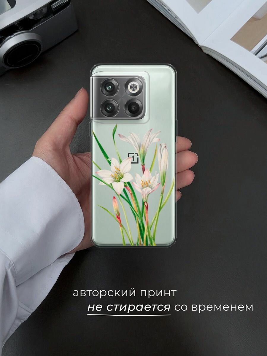 Чехол на OnePlus 10T / Ван плюс 10T с принтом "White lily", прозрачный — фото 1