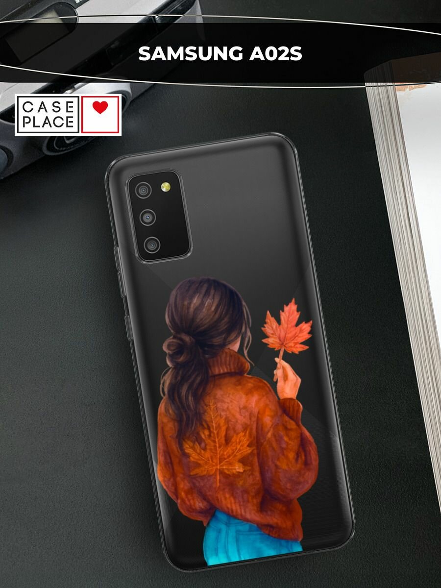Чехол на Samsung Galaxy A02s / Самсунг Галакси A02s с принтом "Девушка с опавшим листом", прозрачный