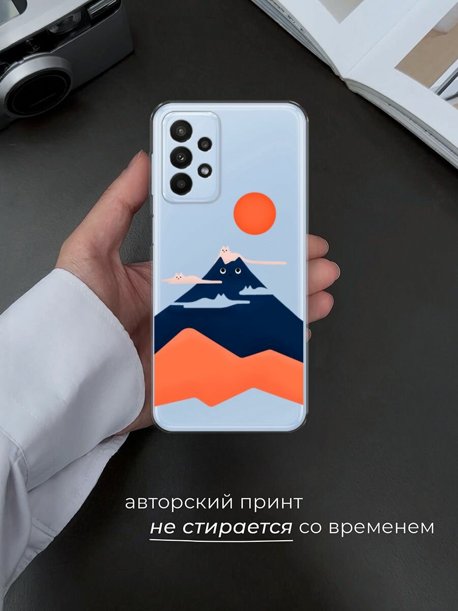 Чехол на Samsung Galaxy A23 / Самсунг Галакси А23 с принтом "Кот-гора", прозрачный — фото 1