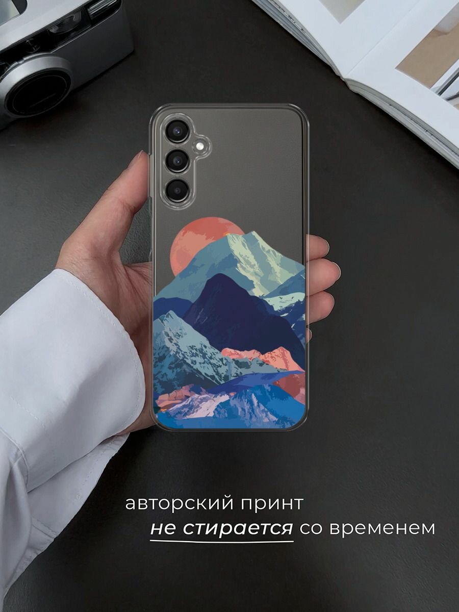 Чехол на Samsung Galaxy A24 / Самсунг Галакси A24 с принтом "Закат в снежных горах", прозрачный — фото 1