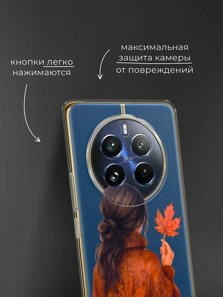 Чехол на Realme 12 Pro / Реалми 12 Про с принтом "Девушка с опавшим листом", прозрачный — фото 1