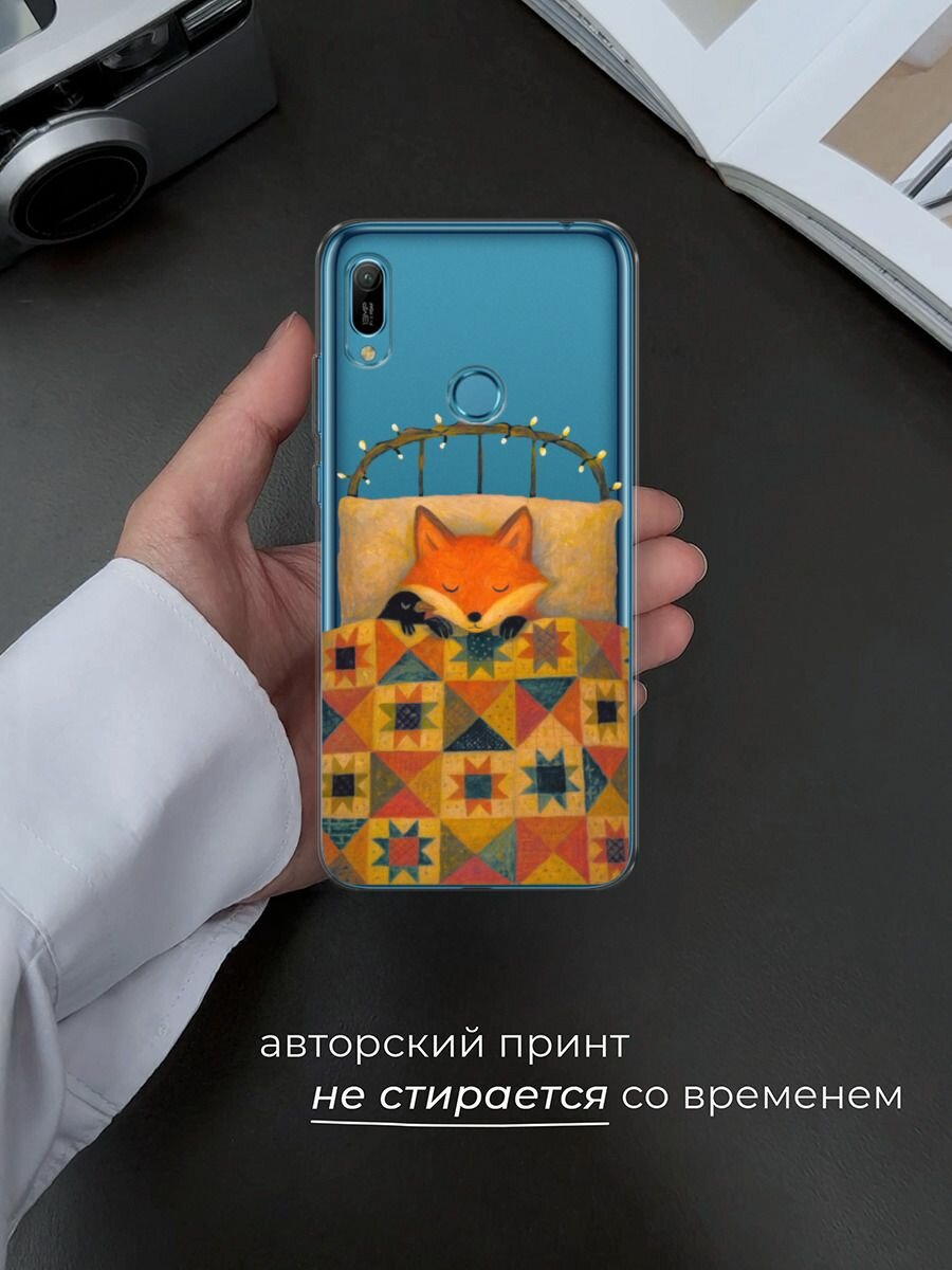 Чехол на Honor 8A/8A Pro/Huawei Y6s/Y6 2019 / Хонор 8А с принтом "Лисичка спит", прозрачный — фото 1