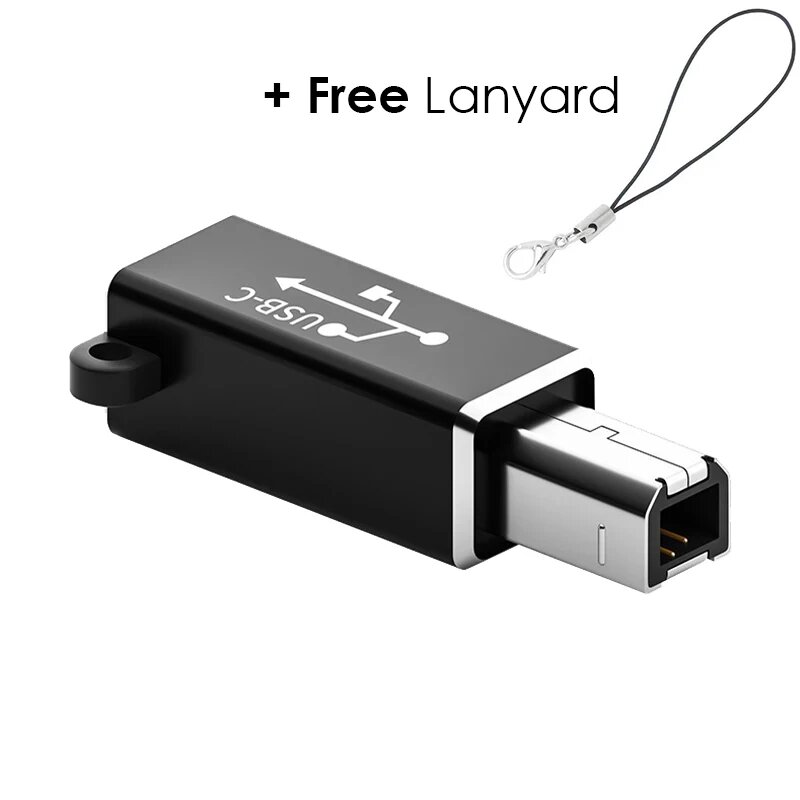 Адаптер USB-C на USB-B черный с отверстием для шнурка