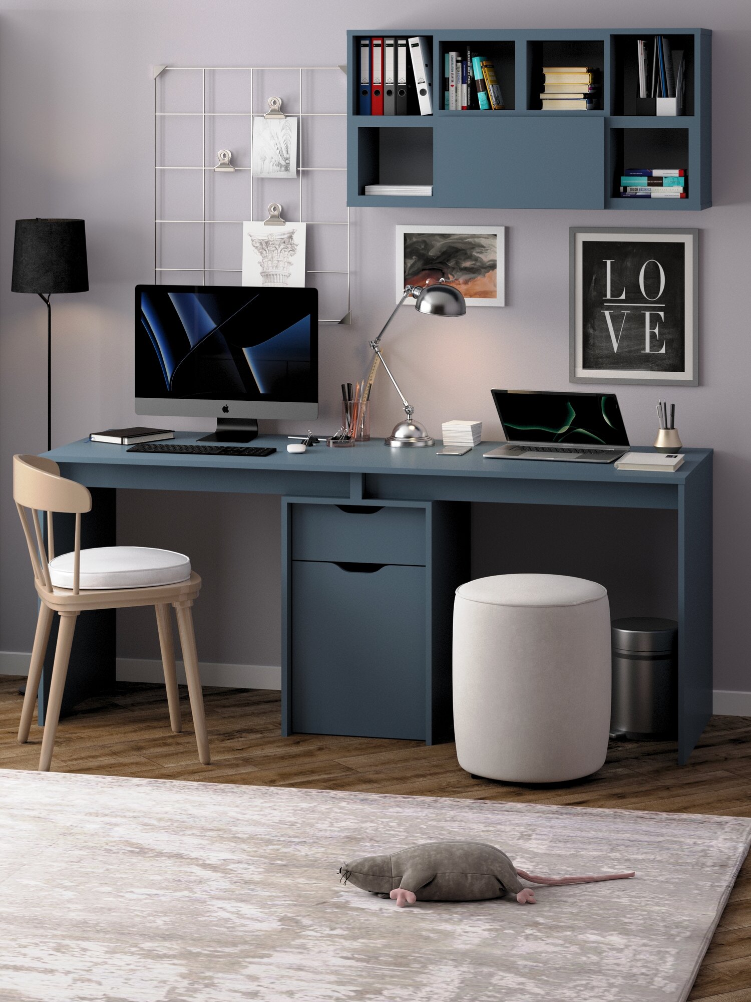 Есэндвич Grand Лаворо 6 Письменный стол для двоих, двойной, с тумбой 180х60х75 см (Маренго)