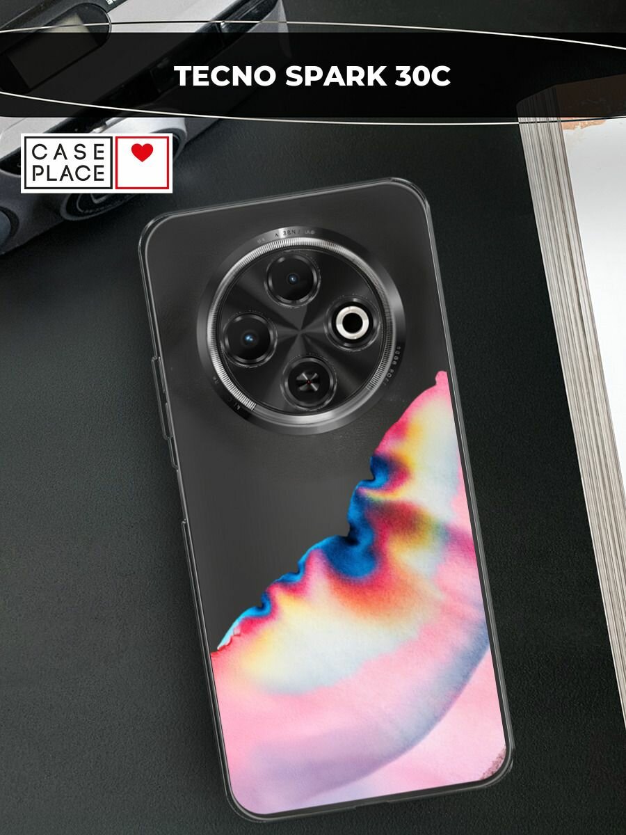 Чехол на Tecno Spark 30C / Текно Спарк 30C с принтом Розовая акварель, прозрачный