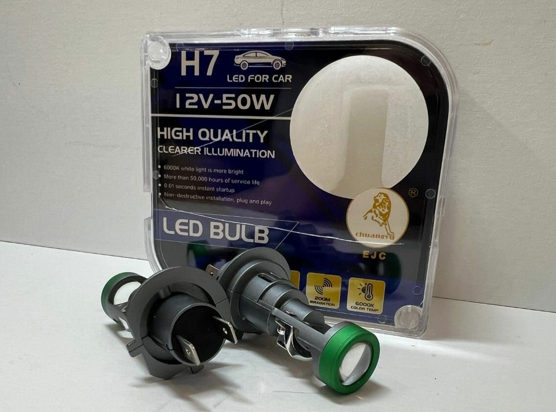 H4 / Светодиодные (H4) лампы, мини-линза, T01, 50 Вт, 12V, ИнДи (2 шт. / комплект), арт: 9467-К