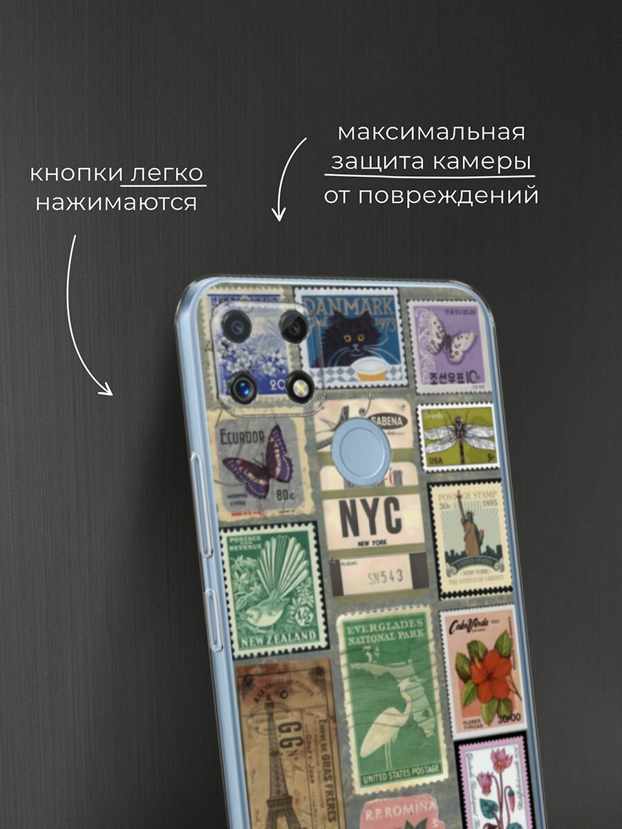 Чехол на Realme C25/C25s / Реалми С25/C25s с принтом Коллаж из марок — фото 1