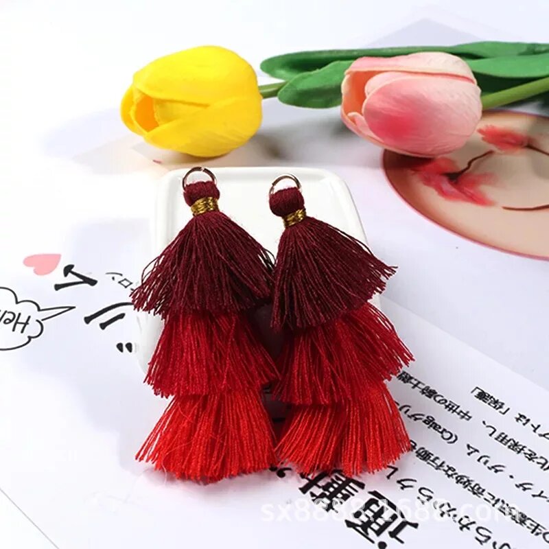 Красные серьги-кисточки из хлопка, Color: 9 Red