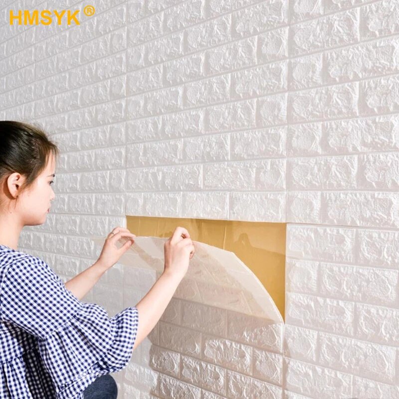 Белые обои с имитацией кирпича 70x38 см