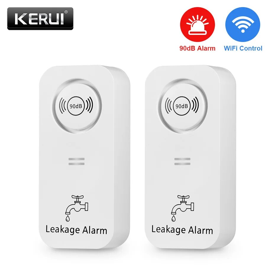 Беспроводной датчик воды KERUI Tuya, Wi-Fi датчик утечки воды 90 дБ, с сигнализацией, для кухни и ванной комнаты