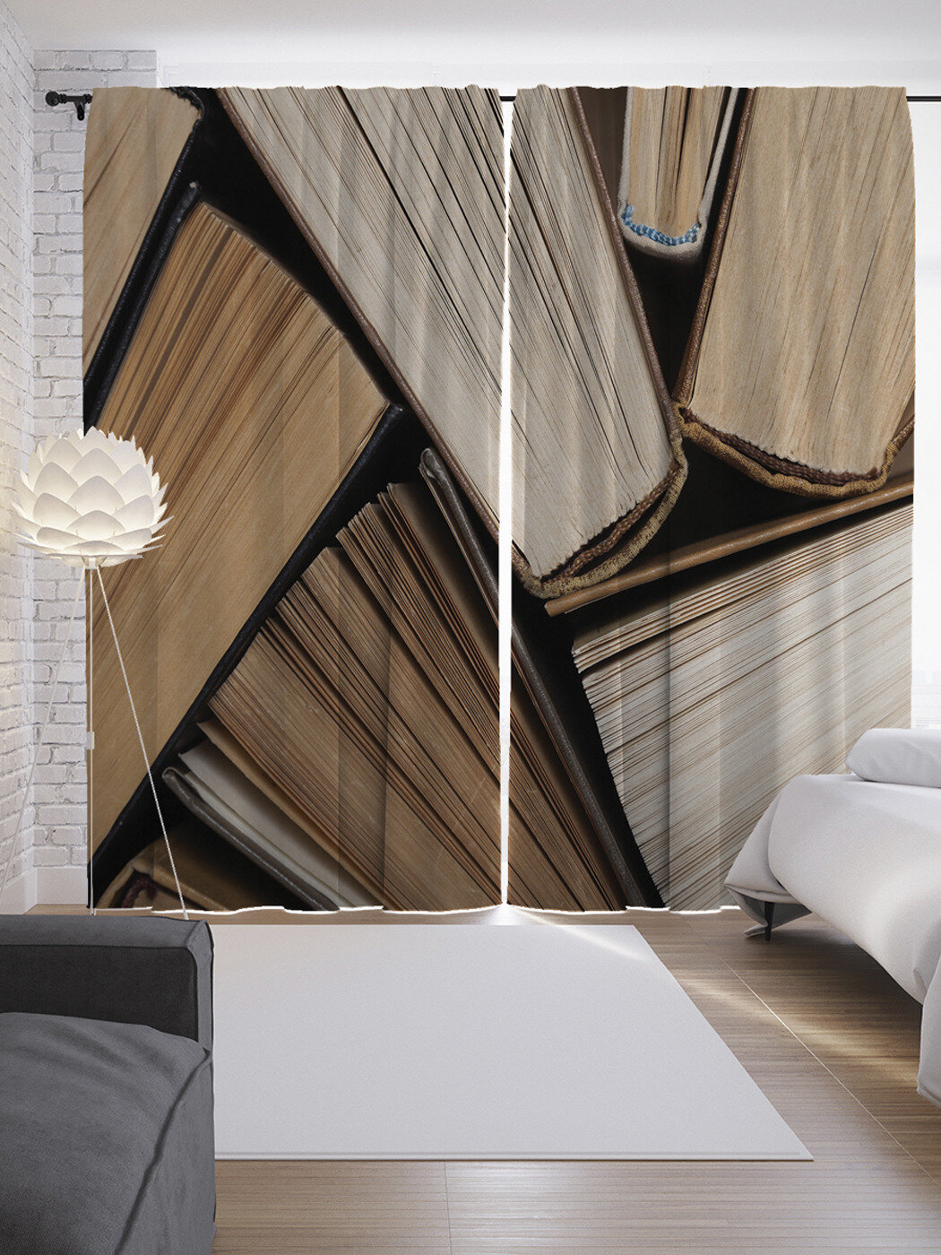 Фотошторы в спальню "Книжный бардак", 2 полотна шириной по 145 см, высота 265 см, JoyArty