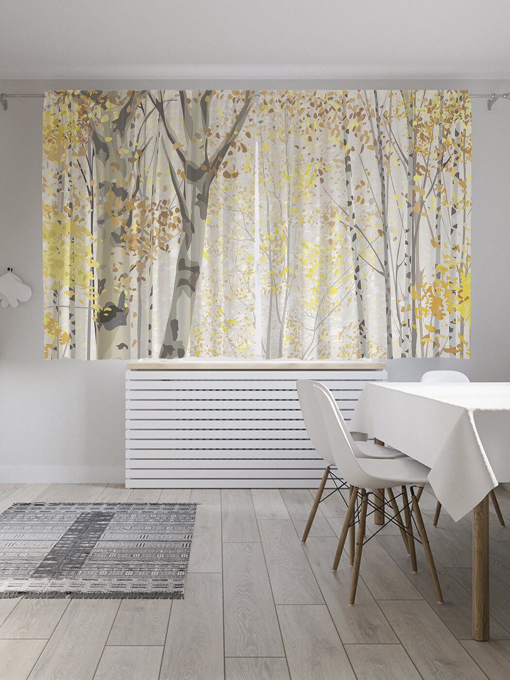 Фотошторы для кухни и спальни JoyArty Oxford DeLuxe "Березы в осеннем лесу", 2 полотна со шторной лентой шириной по 145 см, высота 180 см.