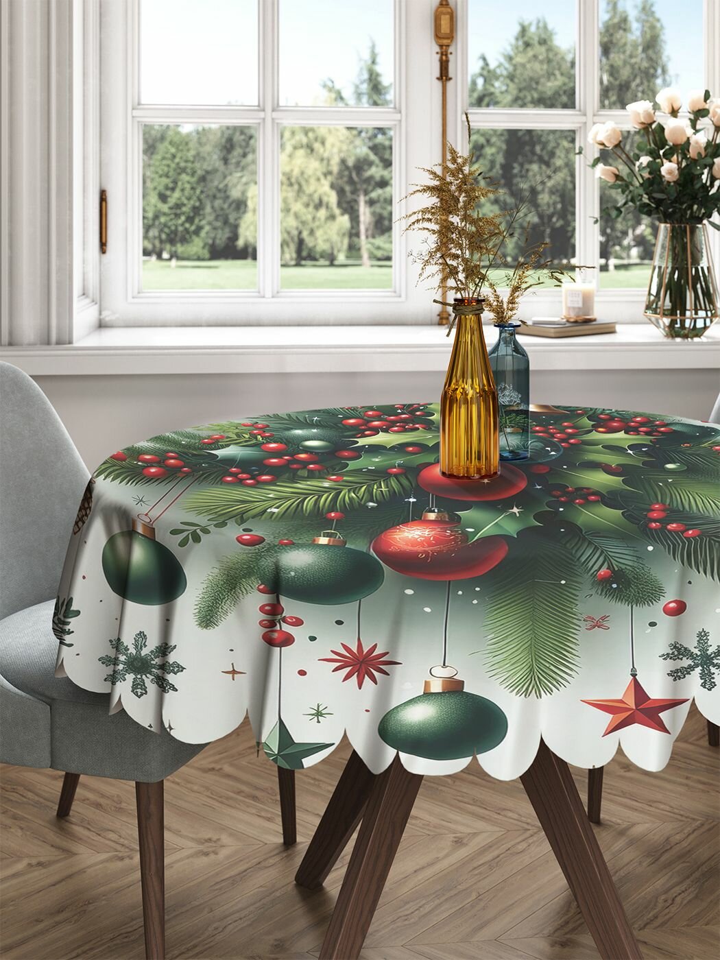 Скатерть на круглый стол с рисунком "Новогодние чудеса", JoyArty, 150х150 , серия Новый год